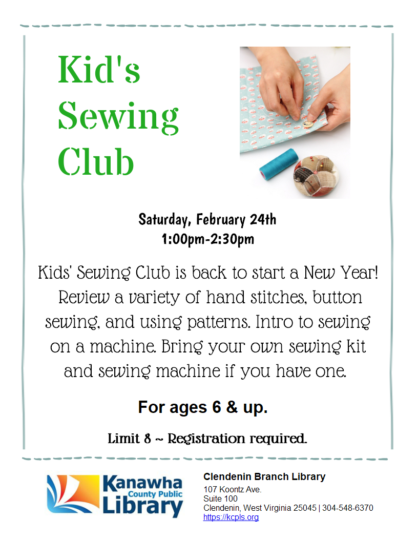 Kids' Sewing Club | Kanawha County Public Library